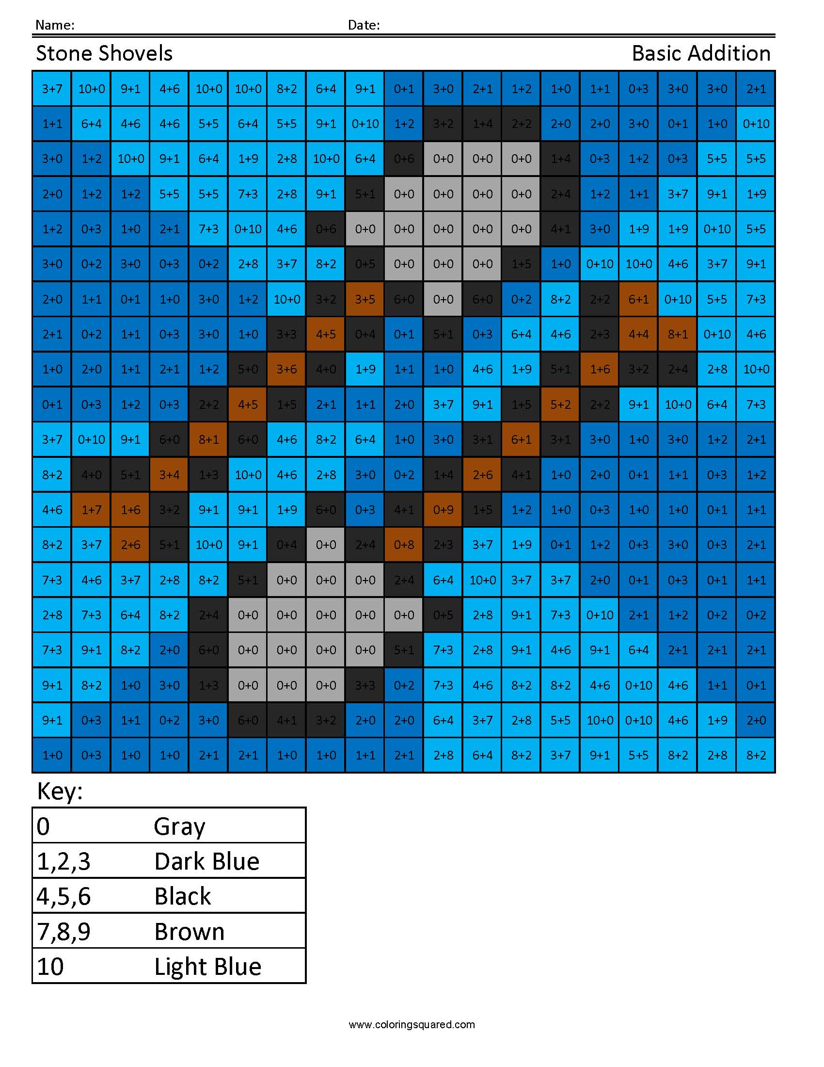 Stone Shovels- Basic Addition - Coloring Squared
