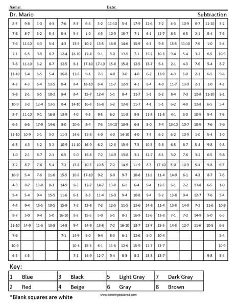006 Dr Mario Subtraction Coloring - Coloring Squared
