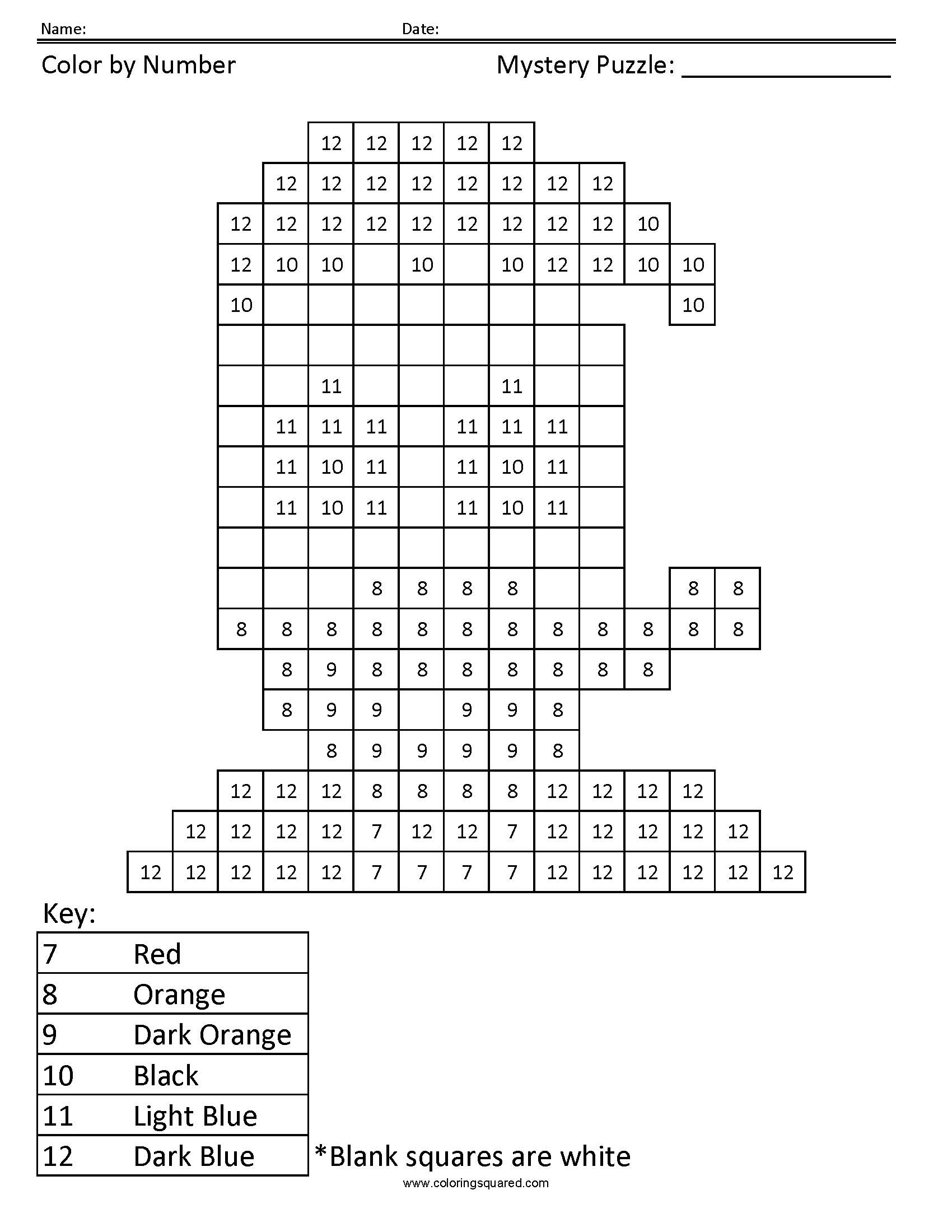 Squared Mystery Worksheet Blank Numbers Coloringsquared Subtraction ...